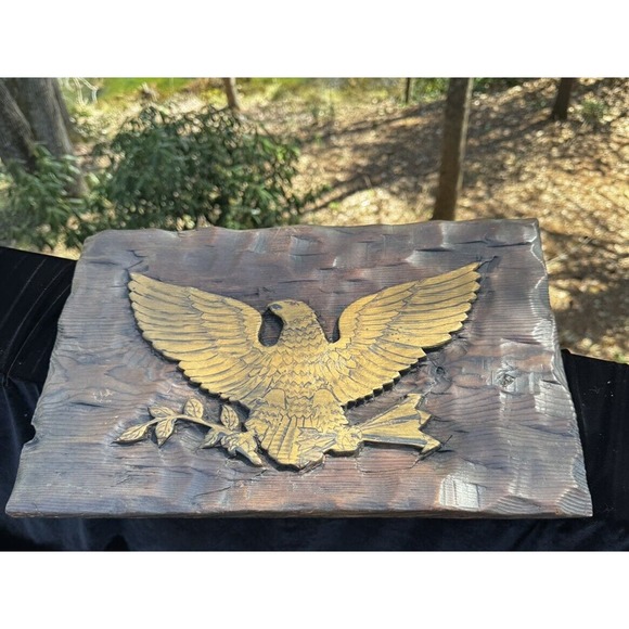 Pine Craft | Holiday | Vintage Hand Carved Wood Us Coat Arms Crest Eagle Usa Plaque By Pine ...